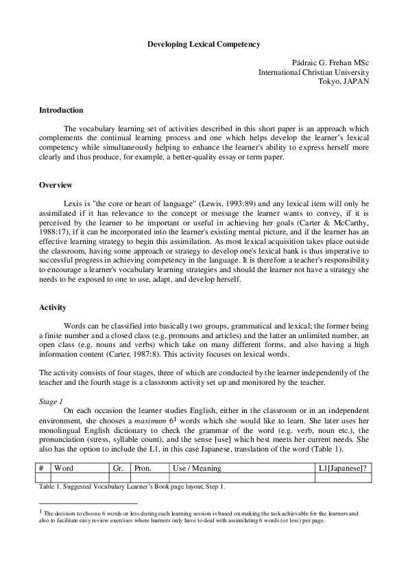 (PDF) Developing Lexical Competency