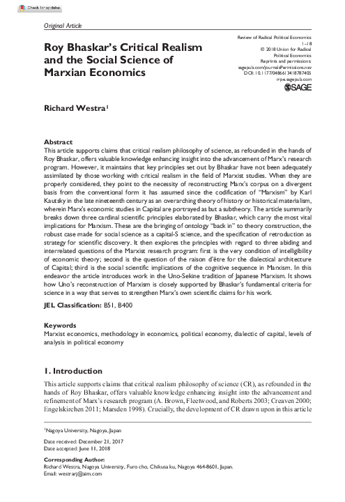 (PDF) Roy Bhaskar’s Critical Realism and the Social Science of Marxian ...