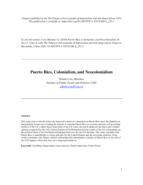 (PDF) (2019) Puerto Rico, Colonialism, and Neocolonialism