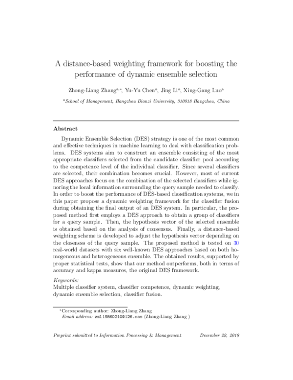 (PDF) A distance-based weighting framework for boosting the performance of dynamic ensemble ...