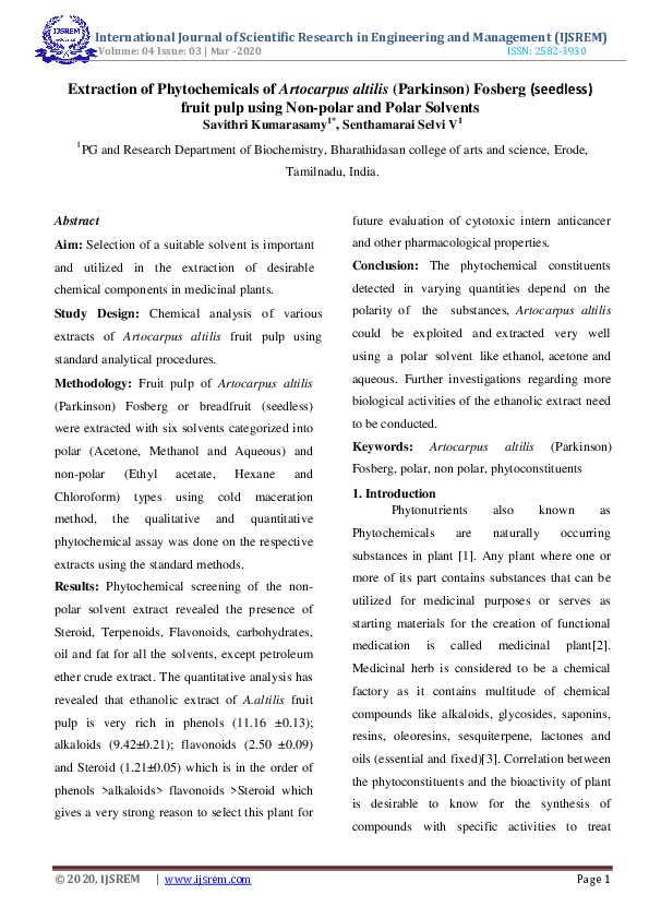 (PDF) Extraction of Phytochemicals of Artocarpus altilis (Parkinson) Fosberg (seedless) fruit ...