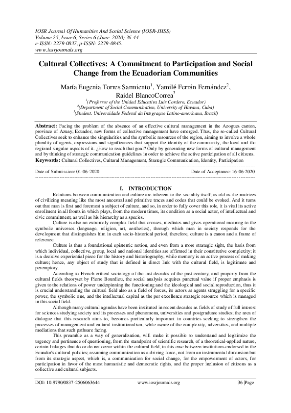 (PDF) Cultural Collectives: A Commitment to Participation and Social ...