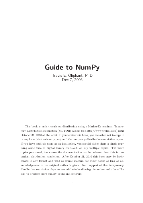 (PDF) Guide to NumPy