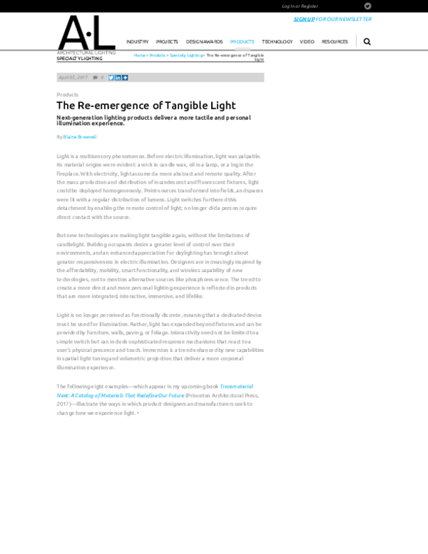 (PDF) The Re-emergence of Tangible Light
