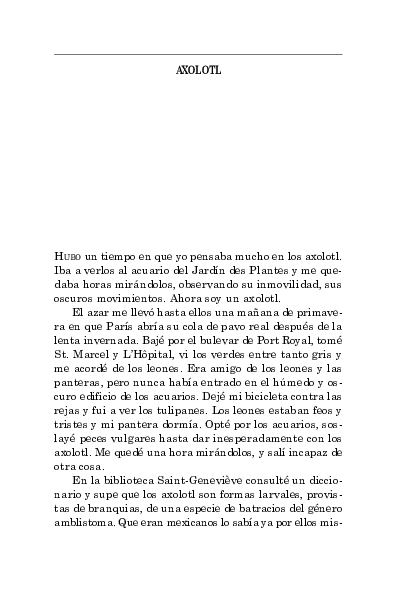 (PDF) Julio Cortazar AXOLOTL