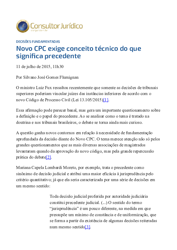 (PDF) Novo CPC exige conceito técnico do que significa precedente