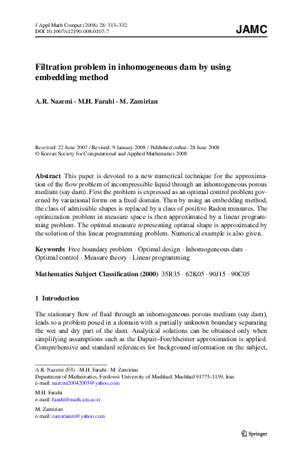 Pdf Filtration Problem In Inhomogeneous Dam By Using Embedding Method