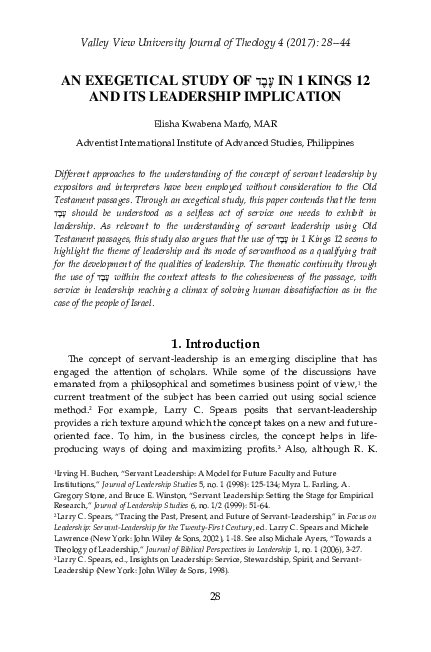 (PDF) AN EXEGETICAL STUDY OF ‫ד‬ ‫בֶ‬ ֶ ‫ע‬ IN 1 KINGS 12 AND ITS ...