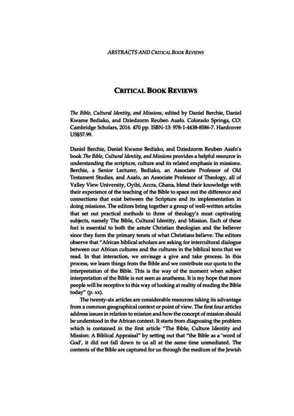 (PDF) Review of The Bible, Cultural Identity, and Missions, edited by ...