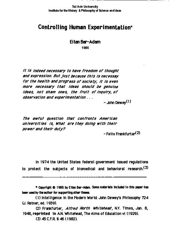 (PDF) Controlling Human Experimentation