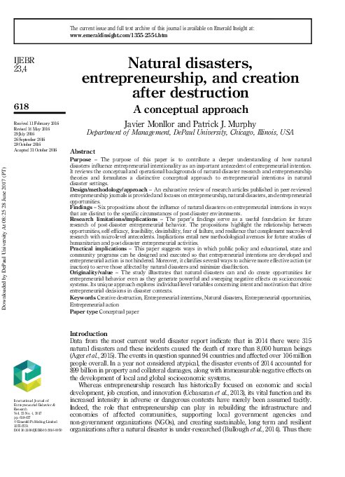 (PDF) Natural disasters, entrepreneurship, and creation after ...