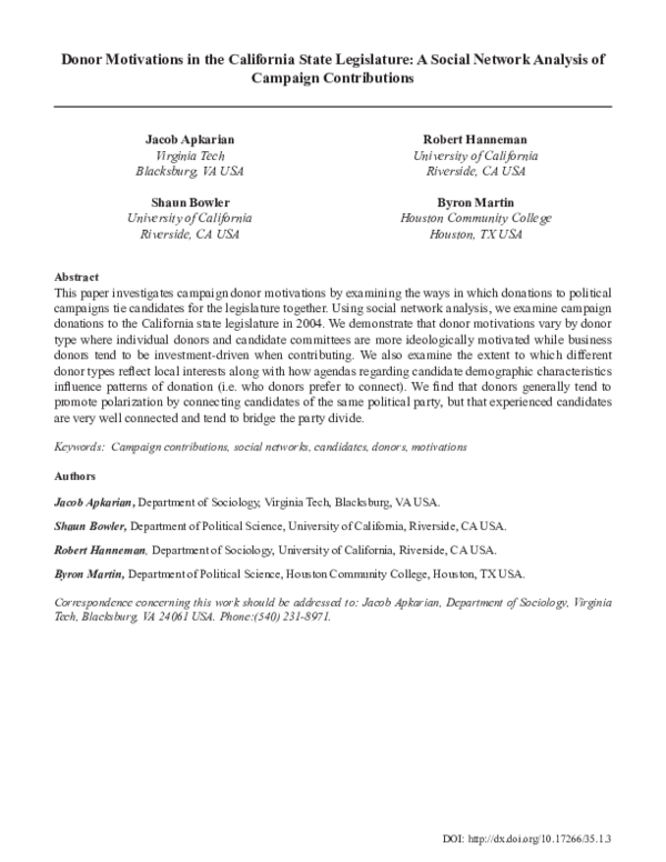 (PDF) Donor Motivations in the California State Legislature: A Social ...