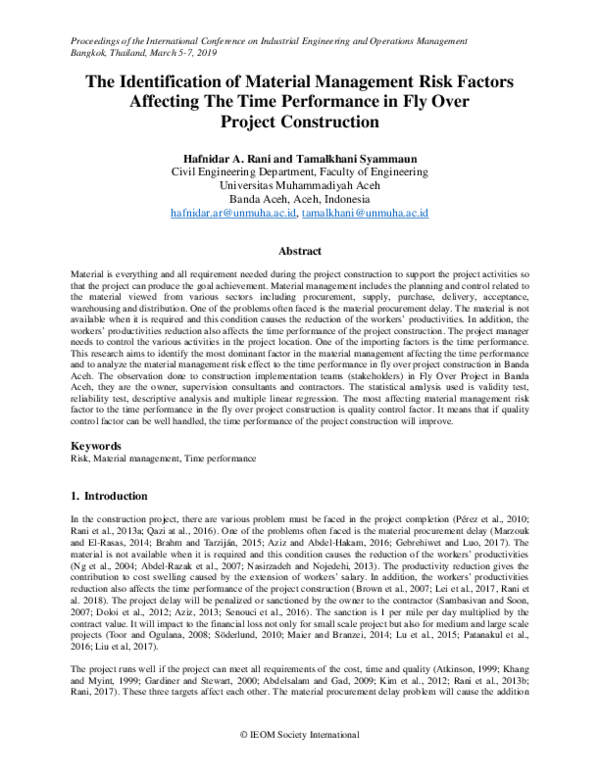 (PDF) The Identification of Material Management Risk Factors Affecting ...
