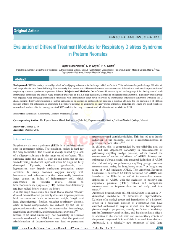 (PDF) Evaluation of Different Treatment Modules for Respiratory ...
