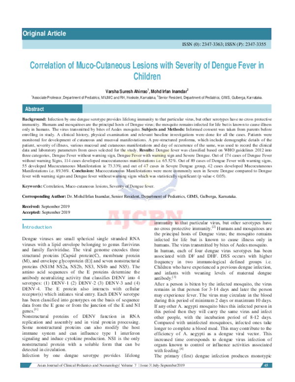 (PDF) Correlation of Muco-Cutaneous Lesions with Severity of Dengue ...