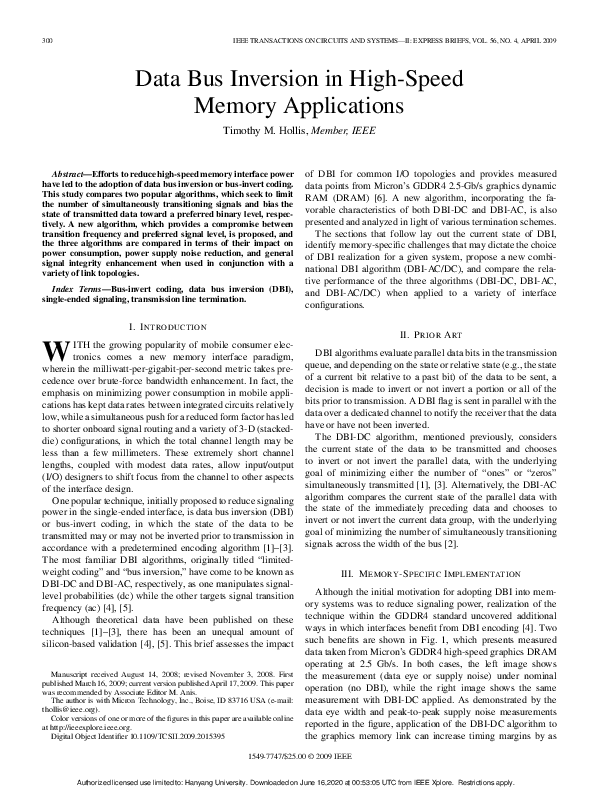 Pdf Data Bus Inversion In High Speed Memory Applications