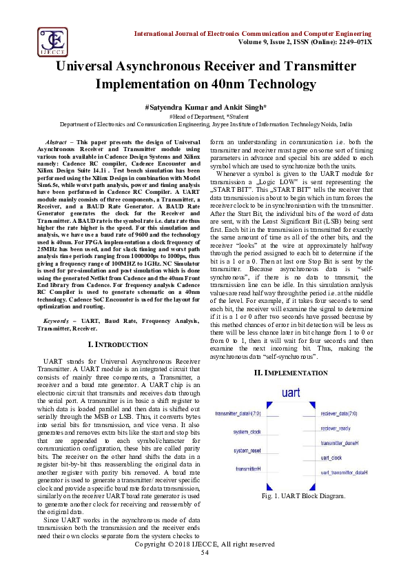 Pdf Universal Asynchronous Receiver And Transmitter Implementation On
