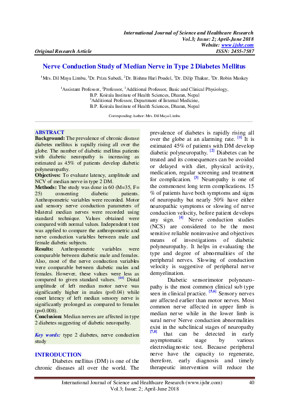 (PDF) Nerve Conduction Study of Median Nerve in Type 2 Diabetes ...