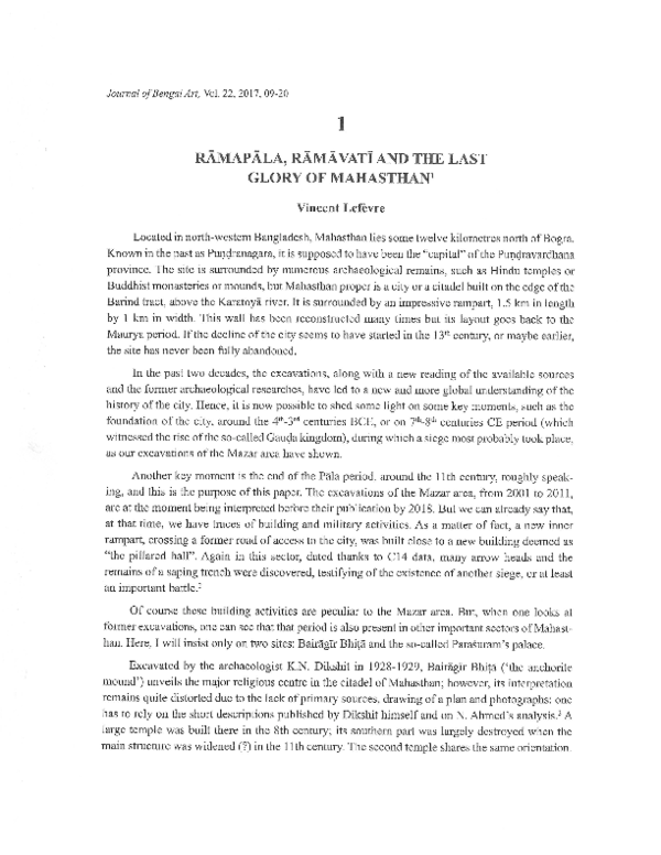 (PDF) Ramapala, Ramavati and the Last Glory of Mahasthan