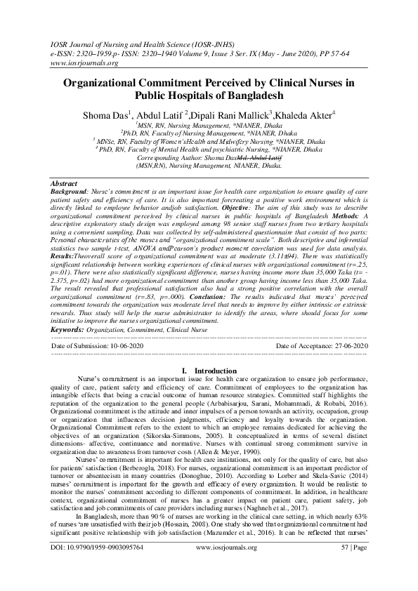 (PDF) Organizational Commitment Perceived by Clinical Nurses in Public ...