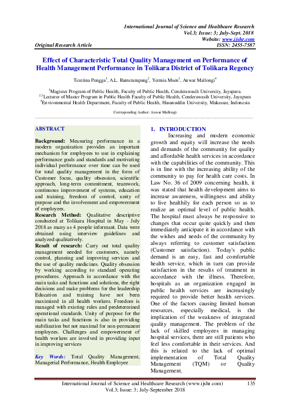 (PDF) Effect of Characteristic Total Quality Management on Performance ...