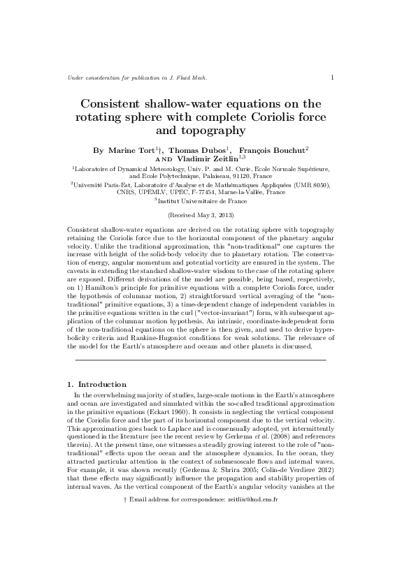 (PDF) Consistent shallow-water equations on the rotating sphere with ...