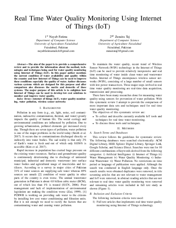 (PDF) Real Time Water Quality Monitoring Using Internet of Things (IoT ...