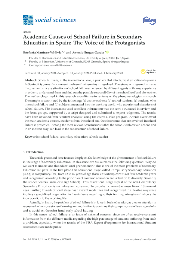 (PDF) Academic Causes of School Failure in Secondary Education in Spain ...