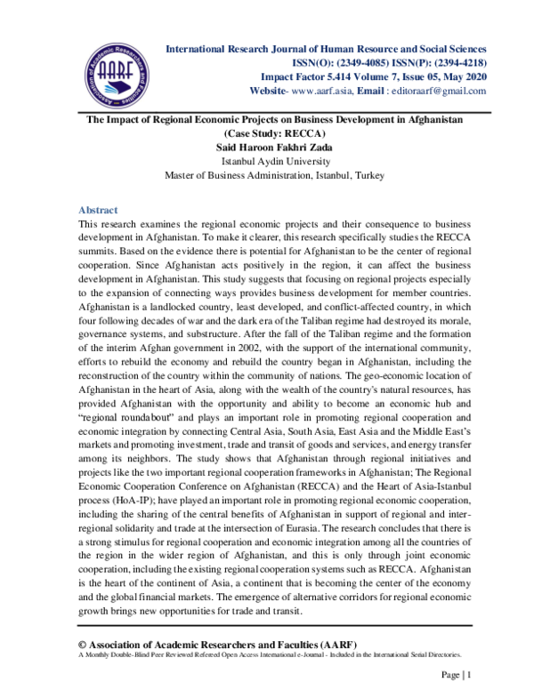 (PDF) The Impact of Regional Economic Projects on Business Development ...