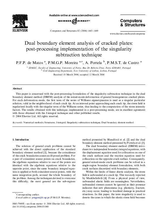 Pdf Dual Boundary Element Analysis Of Cracked Plates Post Processing Implementation Of The