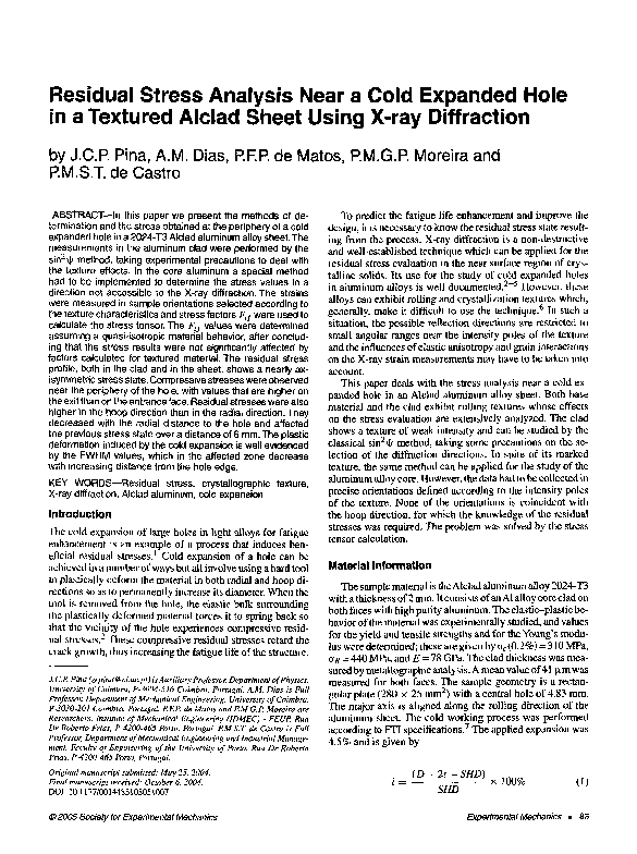 (PDF) Residual Stress Analysis Near a Cold Expanded Hole in a Textured Alclad Sheet Using X-ray ...