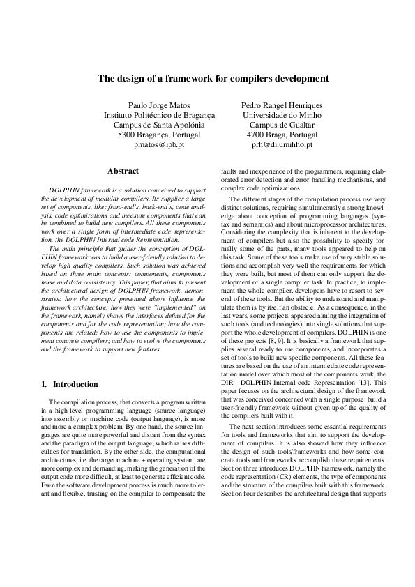 (PDF) The design of a framework for compilers development