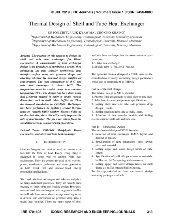 (PDF) Thermal Design of Shell and Tube Heat Exchanger