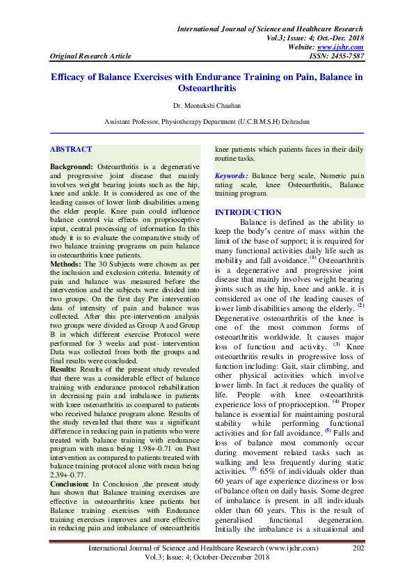 (PDF) Efficacy of Balance Exercises with Endurance Training on Pain ...