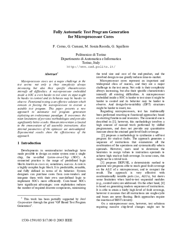 Pdf Fully Automatic Test Program Generation For Microprocessor Cores