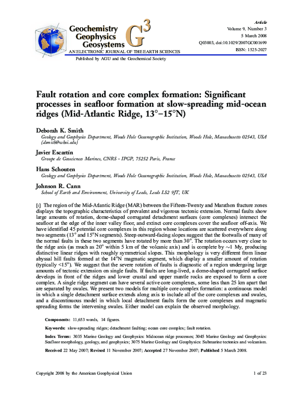 (PDF) Fault rotation and core complex formation: Significant processes ...