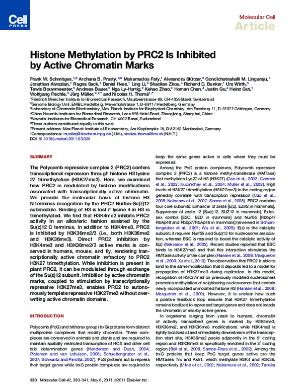 (PDF) Histone Methylation by PRC2 Is Inhibited by Active Chromatin Marks
