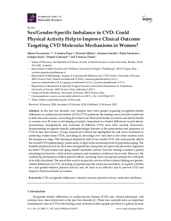 Pdf Sex Gender Specific Imbalance In Cvd Could Physical Activity