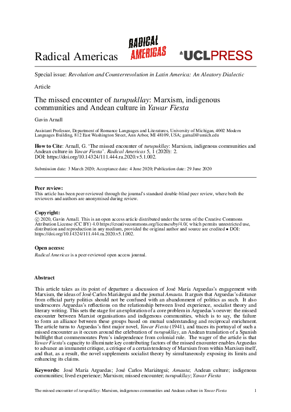 (PDF) The missed encounter of turupukllay: Marxism, indigenous ...