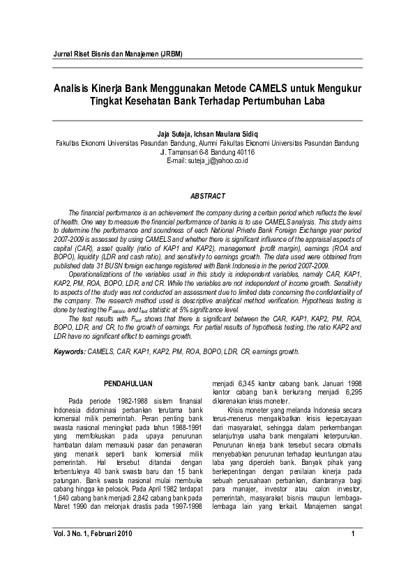 (PDF) Analisis Kinerja Bank Menggunakan Metode CAMELS untuk Mengukur Tingkat Kesehatan Bank ...