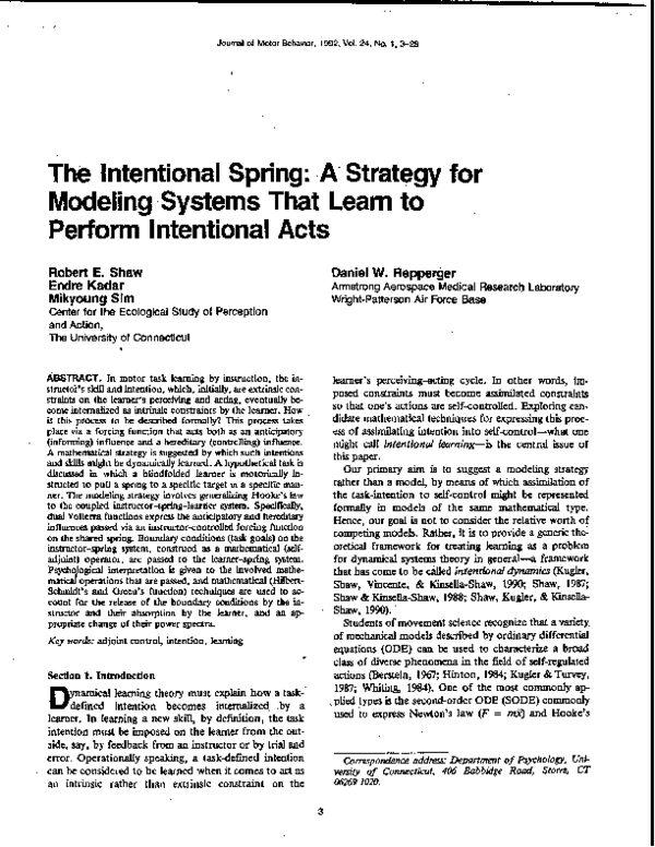 Pdf The Intentional Spring A Strategy For Modeling Systems That