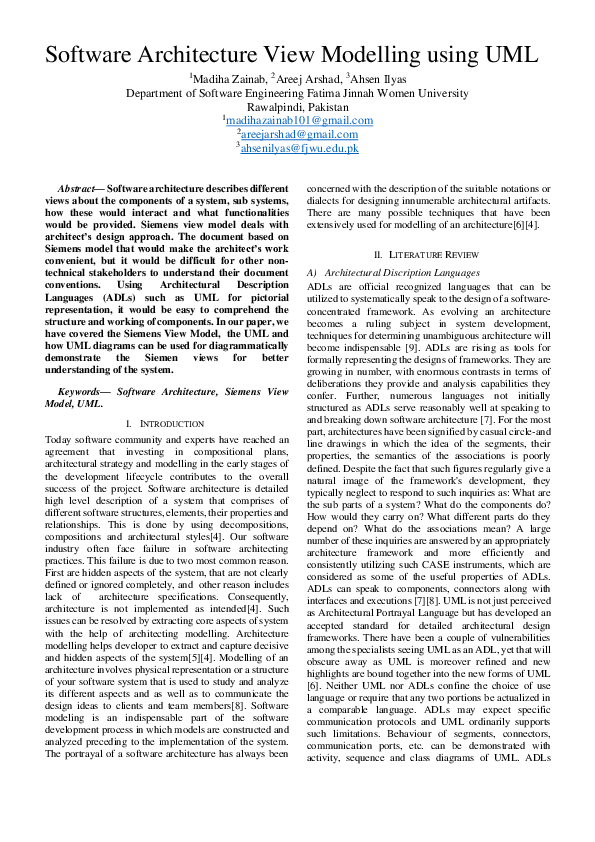 (PDF) Software Architecture View Modelling using UML