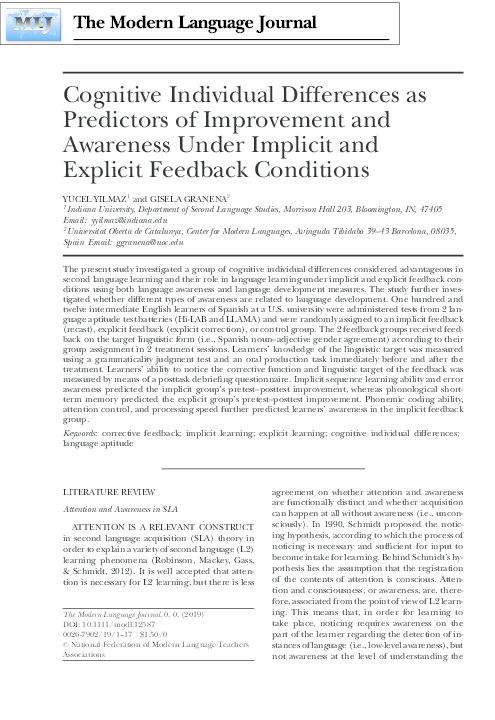 (PDF) YILMAZ et al 2019 The Modern Language Journal