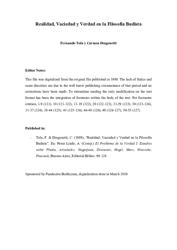 (PDF) Realidad, Vaciedad y Verdad en la Filosofía Budista