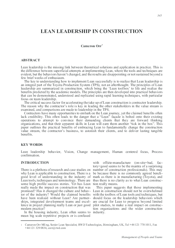 (PDF) LEAN LEADERSHIP IN CONSTRUCTION