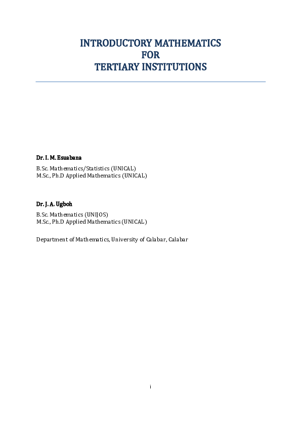 (PDF) INTRODUCTORY MATHEMATICS FOR TERTIARY INSTITUTIONS