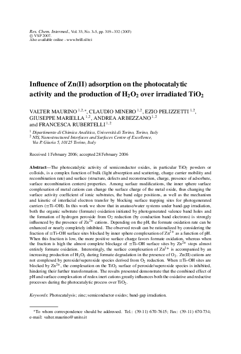 (PDF) Influence of Zn(II) adsorption on the photocatalytic activity and ...