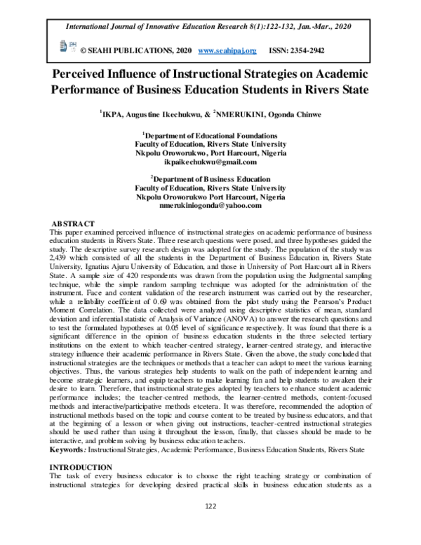 (PDF) Perceived Influence of Instructional Strategies on Academic ...