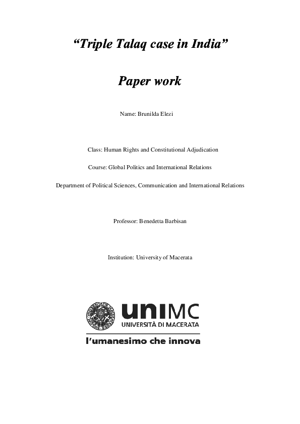 (PDF) "Triple Talaq case in India" Paper work