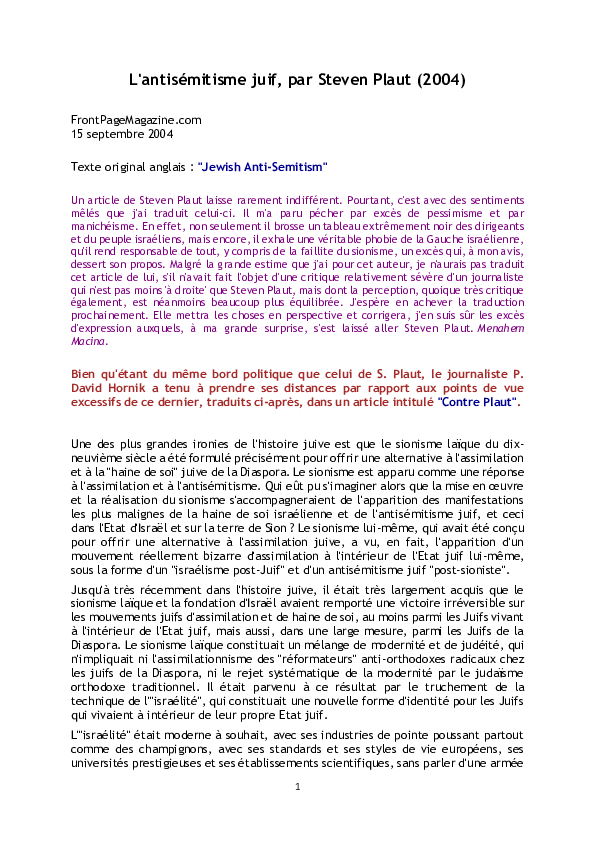 (PDF) L'antisémitisme juif, par Steven Plaut (2004)